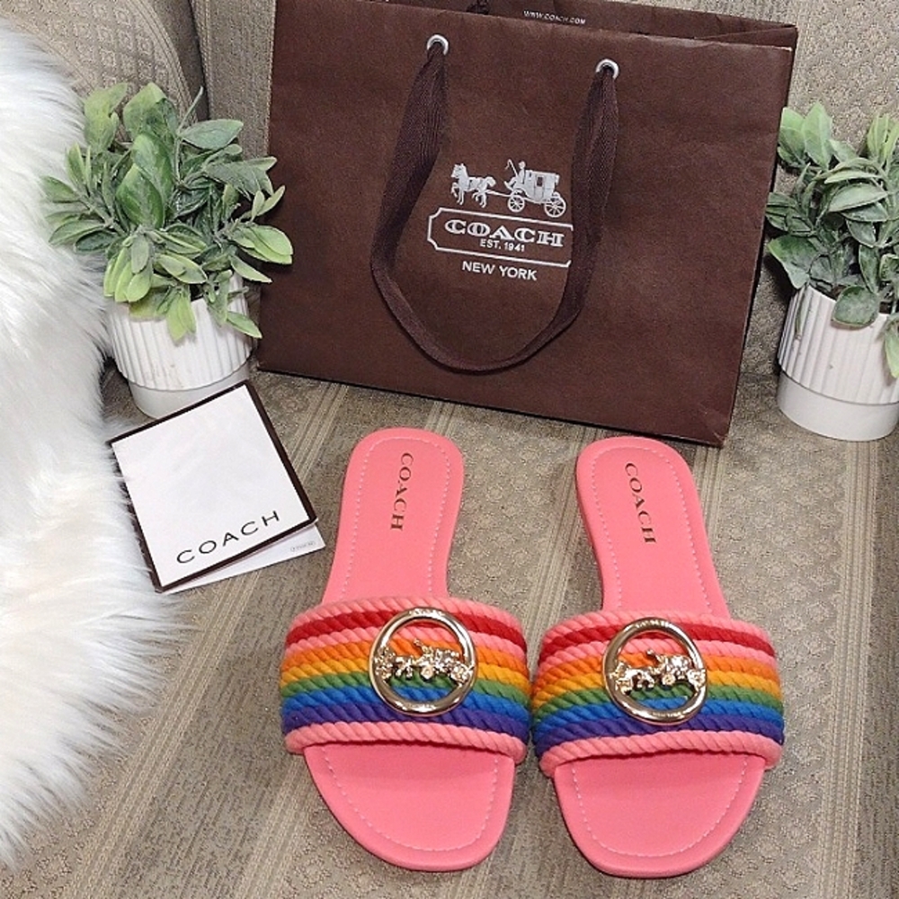Coach Jolie Rope Pink Lemonade Slide Sandals - Gem